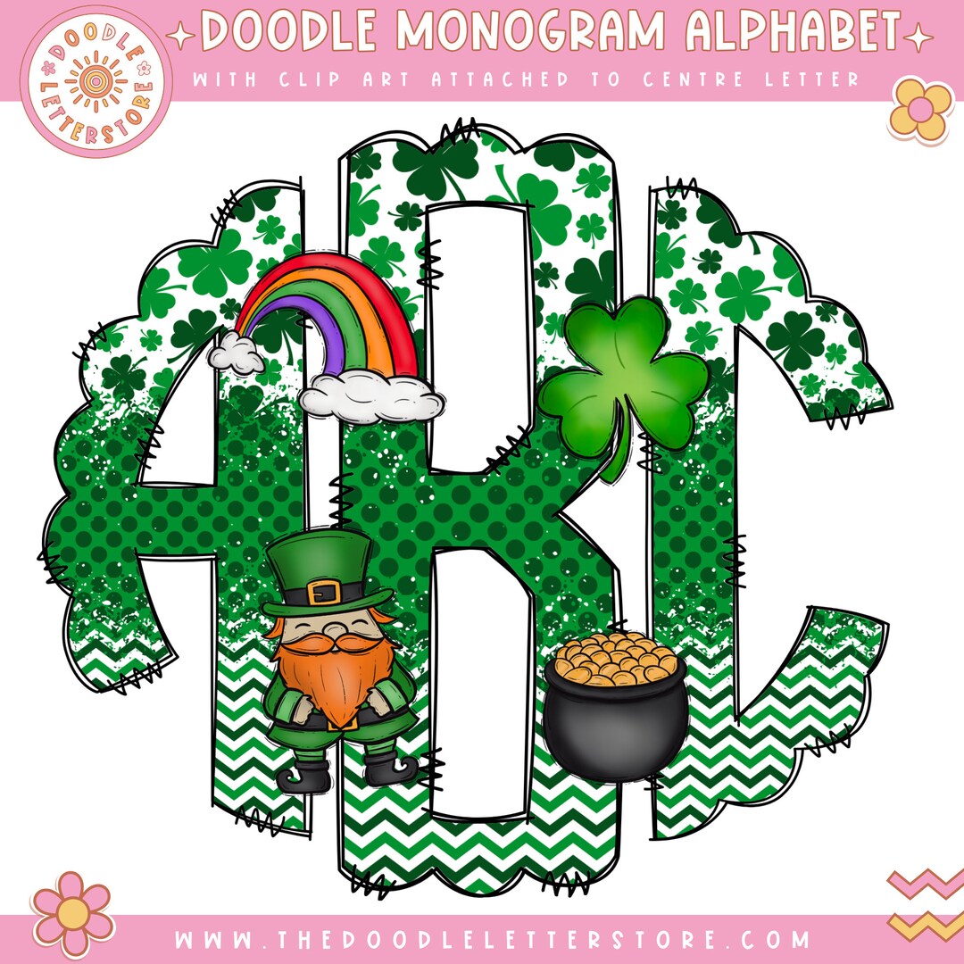 St Patricks Day Monogram With Clip Art Doodle Letters, Make Your Own ...