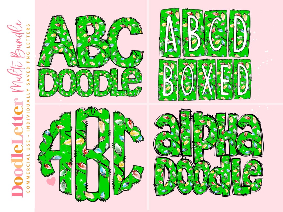 Green Christmas Lights Mega Doodle Letter Bundle, Alphabet Set, Clip ...