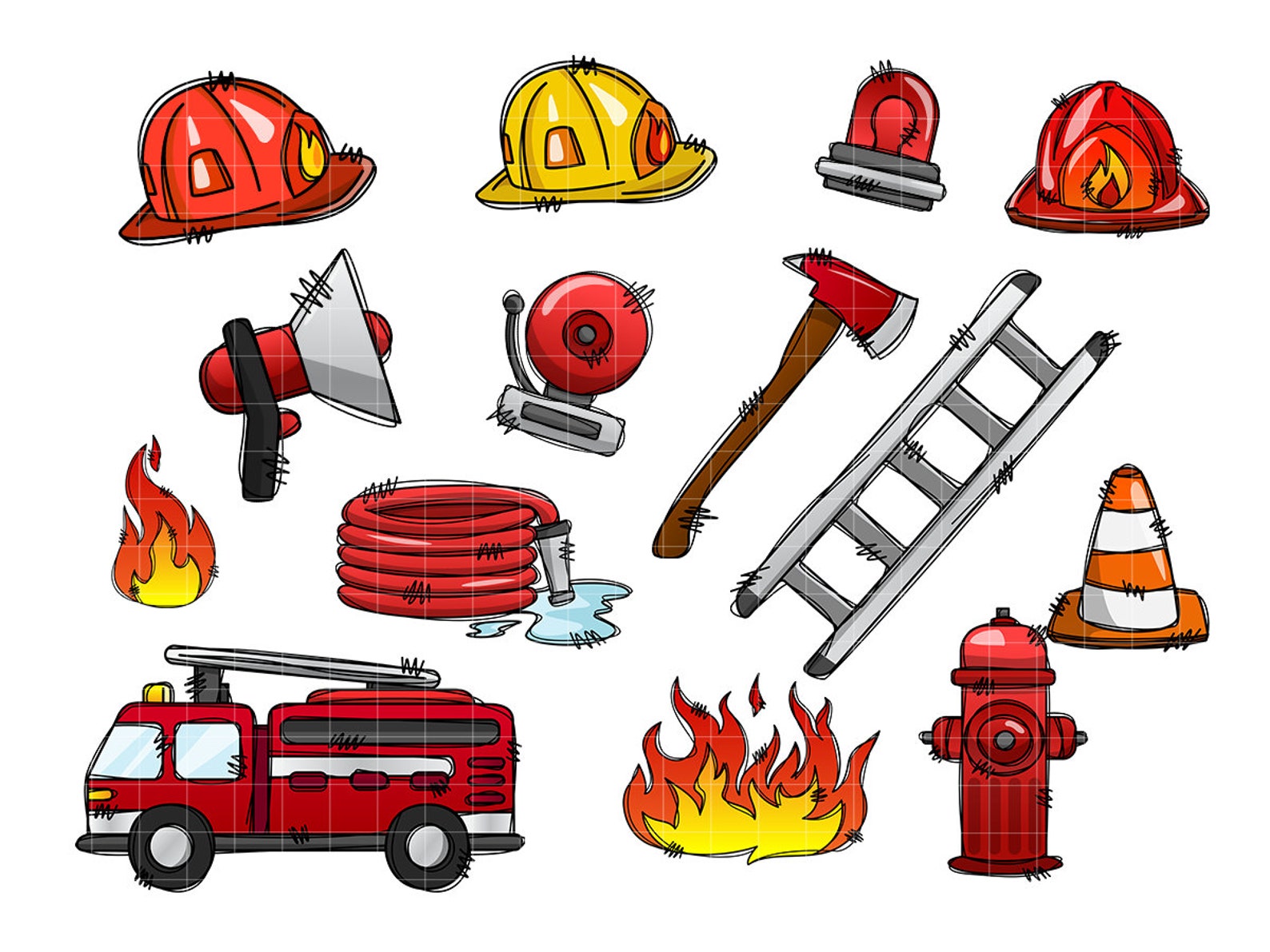 Firefighter Clip Art + Doodle Letters and Numbers, Fire Man Uppercase ...