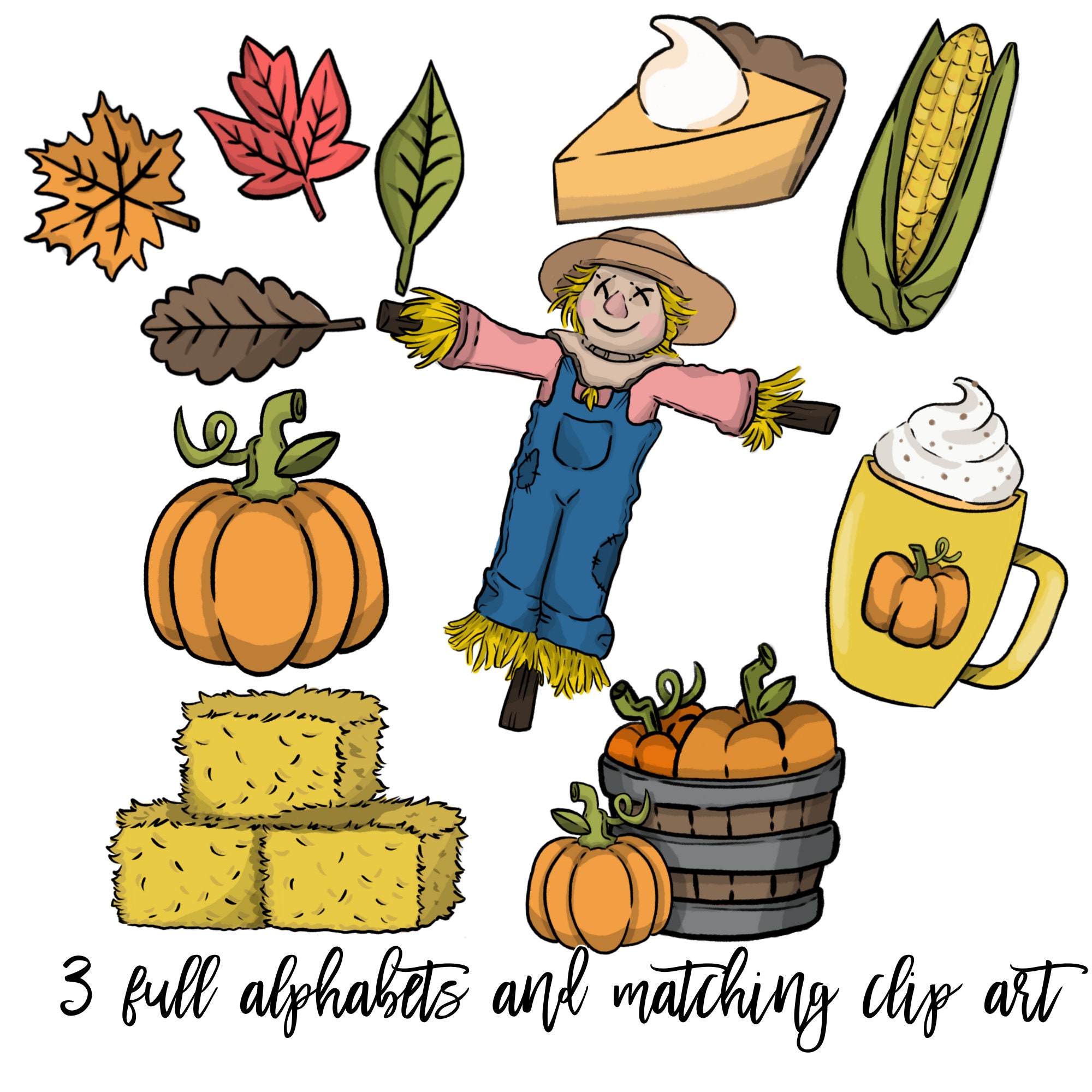 Fall Doodle Letters With Clip Art Hand Drawn Doodle Alpha - Etsy