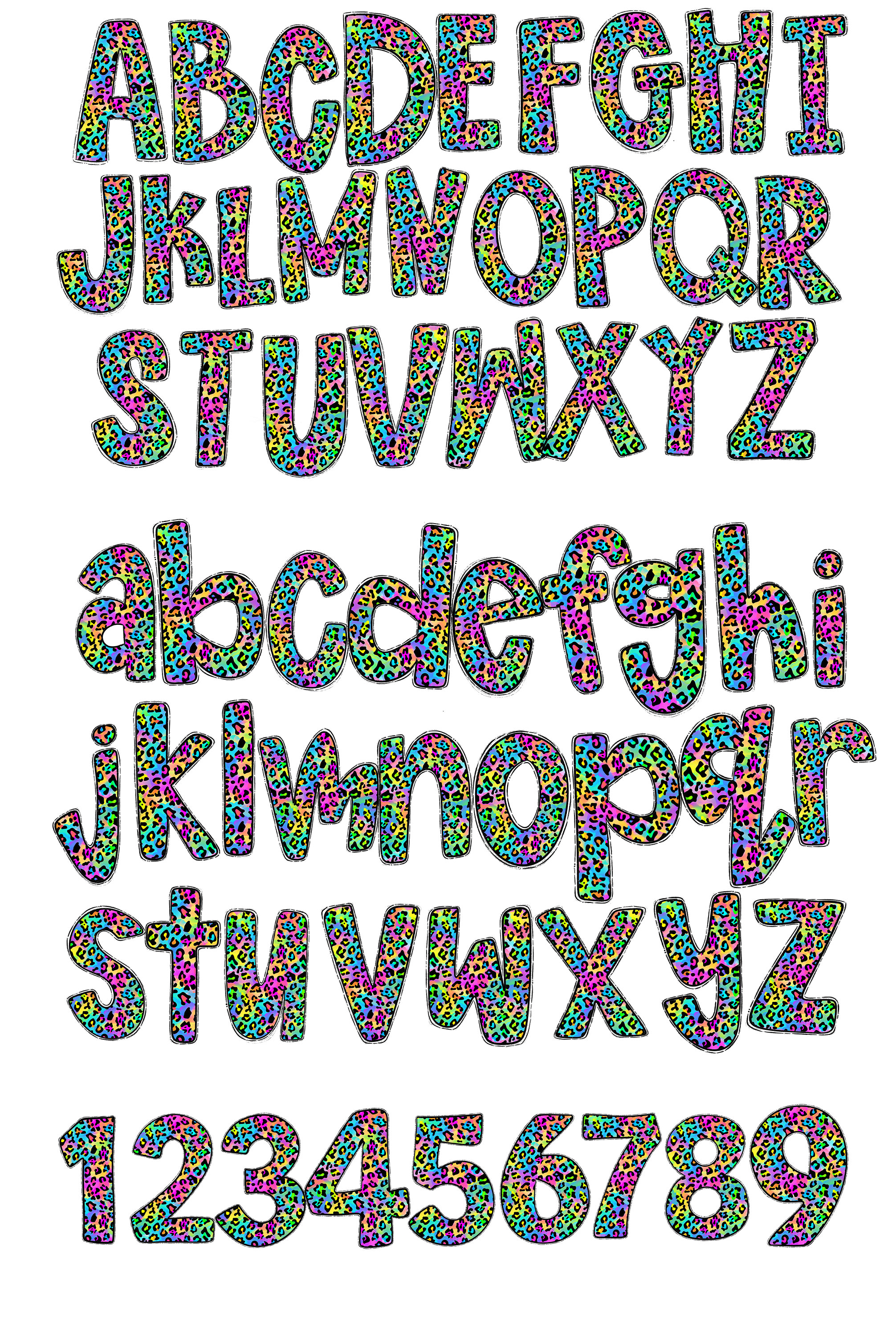 Neon 90's Nostalgia Doodle Letters With Matching Clip Art, Rainbow ...
