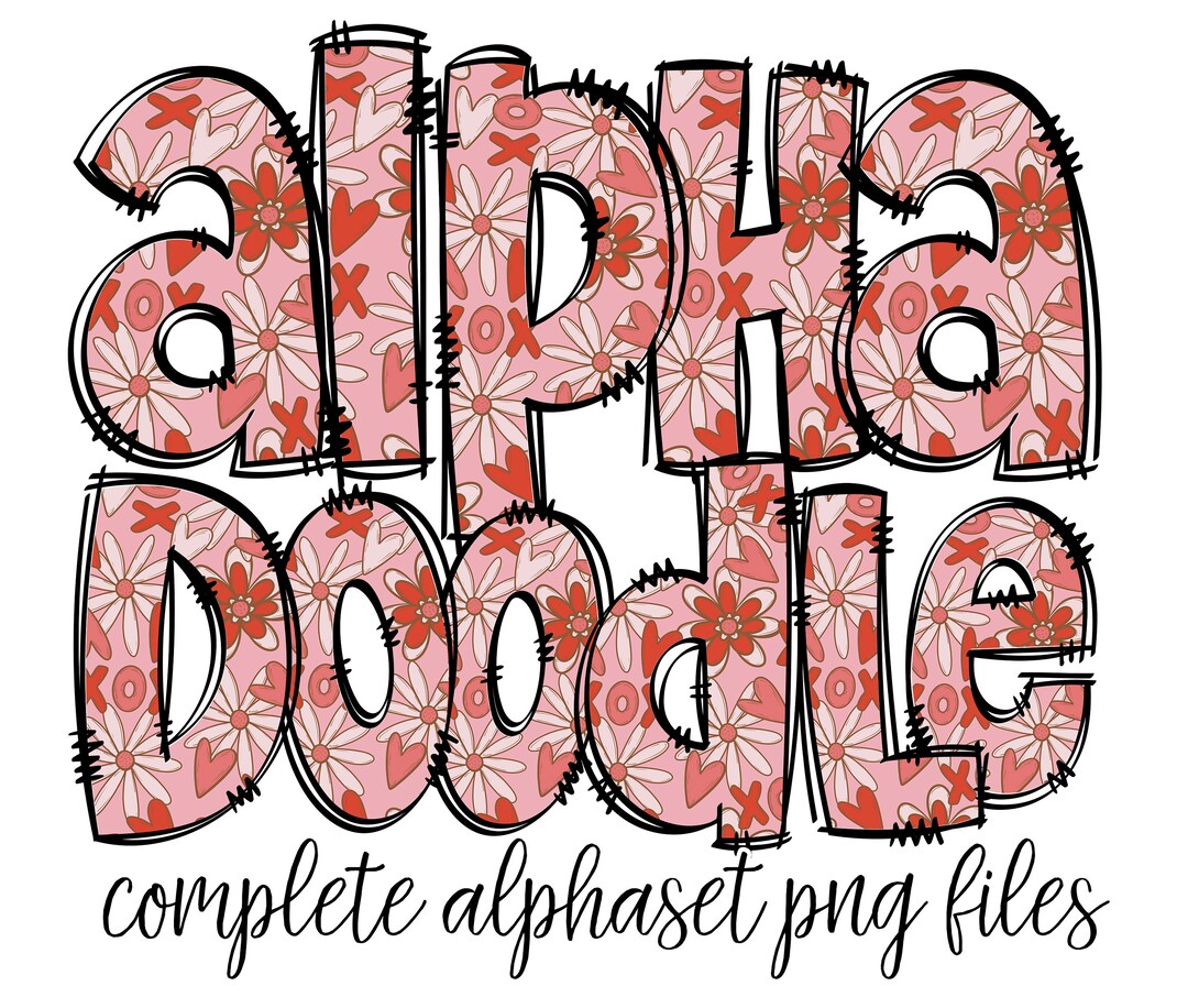 Pink Doodle Letters, Hand Drawn Doodle Alpha Bundle Patterned Numbers ...