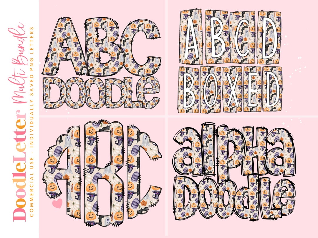 Boho Halloween Mega Doodle Letter Bundle, Alphabet Set, Clip Art ...