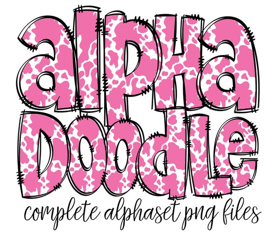 Pink Cow Strawberry Cow Print Doodle Letters Hand Drawn - Etsy