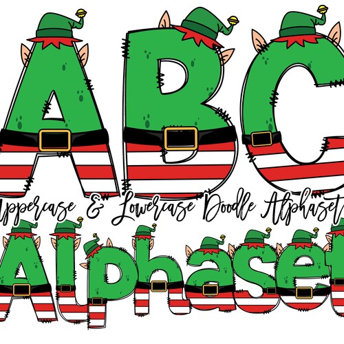 Xmas Alphabet Letters Numbers Doodle PNG Font Uppercase & - Etsy