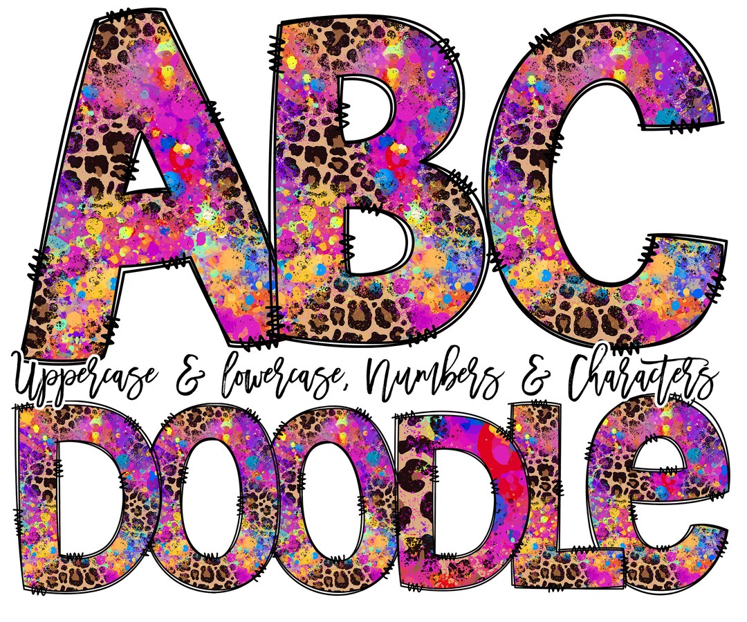 Neon Alphabet Letters Bundle, Abstract Leoaprd Rainbow Cheetah Bleach ...
