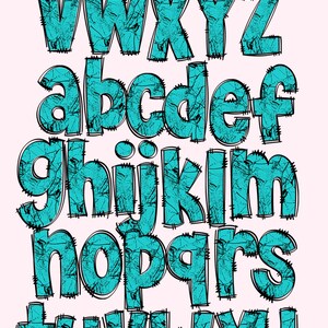 Turquoise Mega Doodle Letter Bundle, Alphabet Set, Clip Art Letters ...