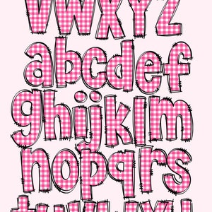 Pink Gingham Mega Doodle Letter Bundle, Alphabet Set, Clip Art Letters ...