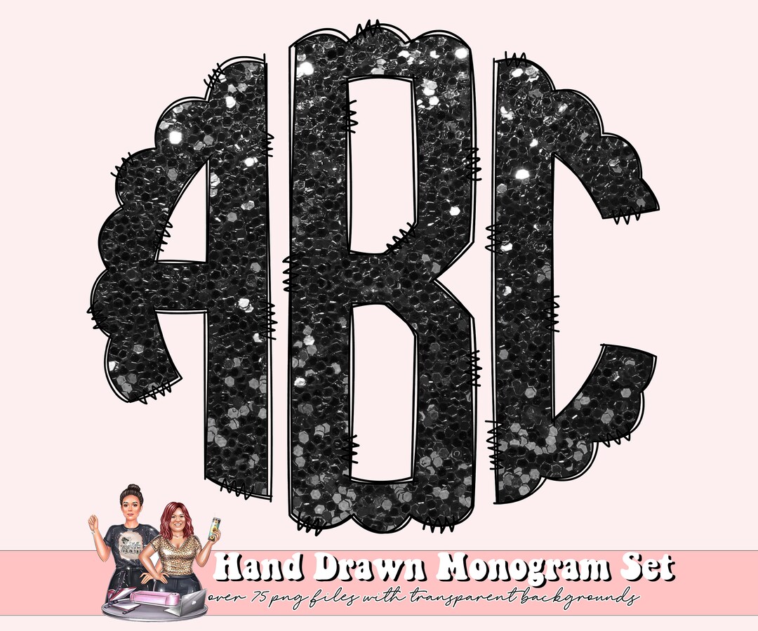 Black Glitter Doodle Letters PNG Bundle, Chunky Glitter Procreate Hand ...