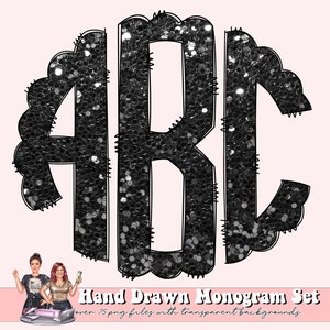 Black Glitter Doodle Letters PNG Bundle, Chunky Glitter Procreate Hand ...