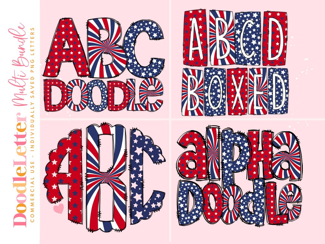 Usa Flag 3 Patterns Mega Doodle Letter Bundle, Alphabet Set, Clip Art ...