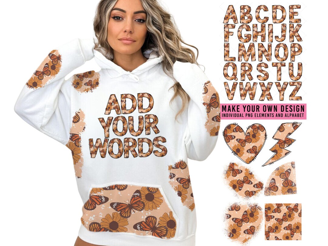 Boho Butterfly Custom Bleach Hoodie, Doodle Letters With Matching ...