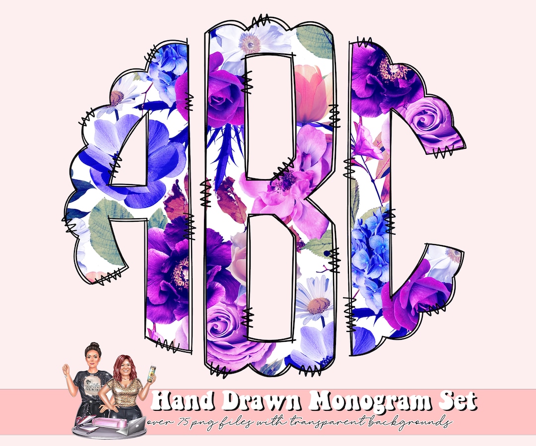 Purple Flowers Monogram Full Alphabet Individual Saved Monogram Letters ...