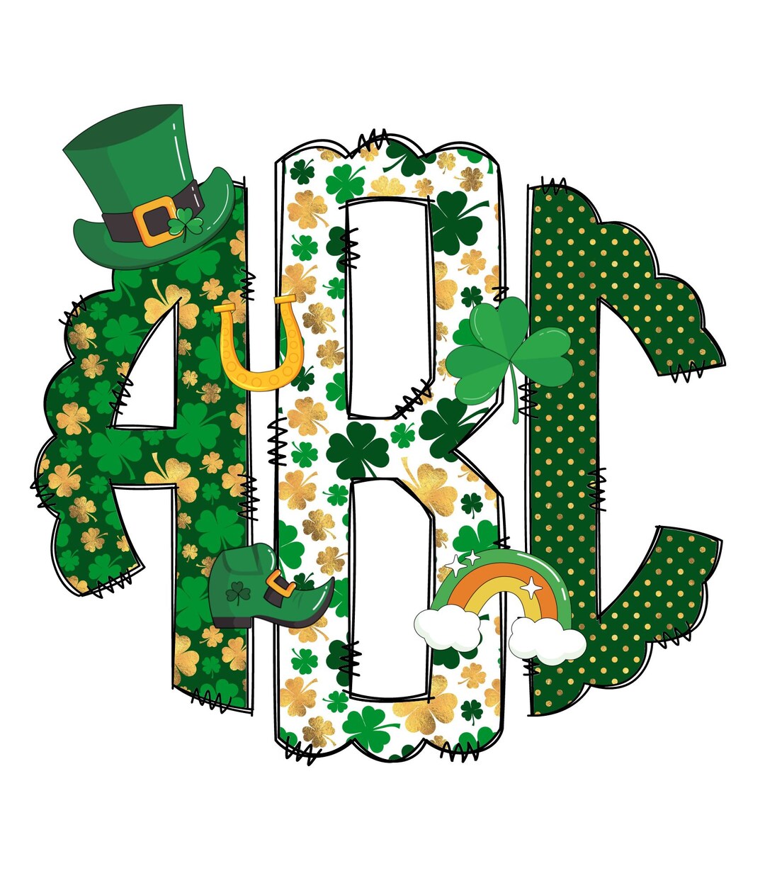 St Patricks Day Monogram With Clip Art Doodle Letters, Make Your Own ...