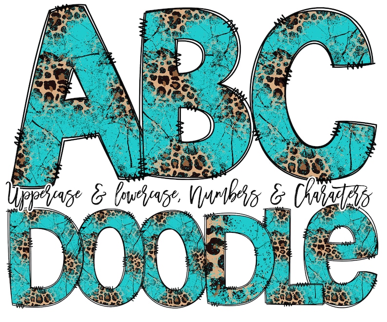 Leopard Turquoise Print Alphabet Letters Bundle, Cheetah Bleach Western ...
