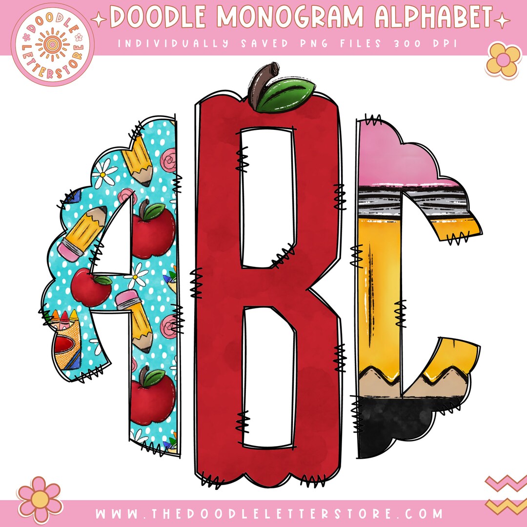 Teacher Doodle Letters, Back to School, Apple Back to School Hand Drawn ...