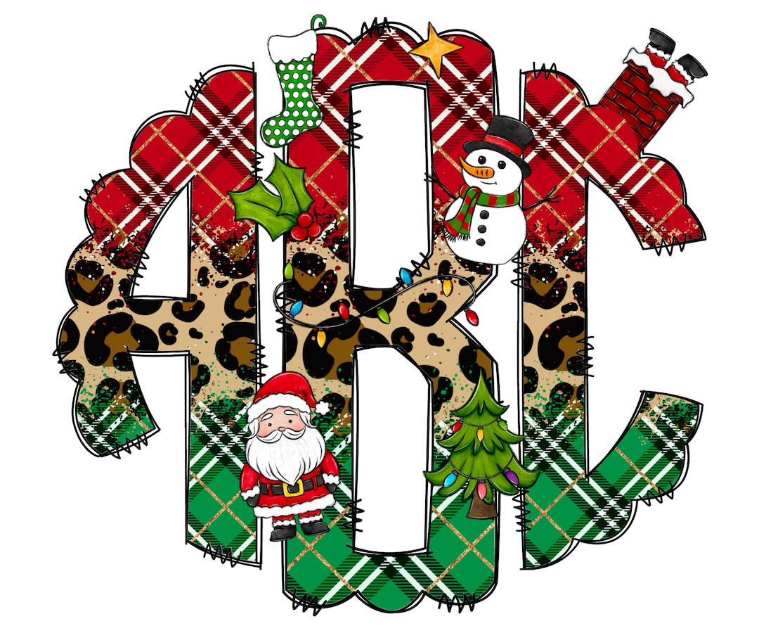 Christmas Monogram Letters With Attached Clip Art, Holidays Sublimation ...