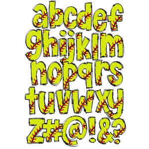 Softball Alphabet Letters PNG Bundle, Soft Ball Sports Doodle Letters ...