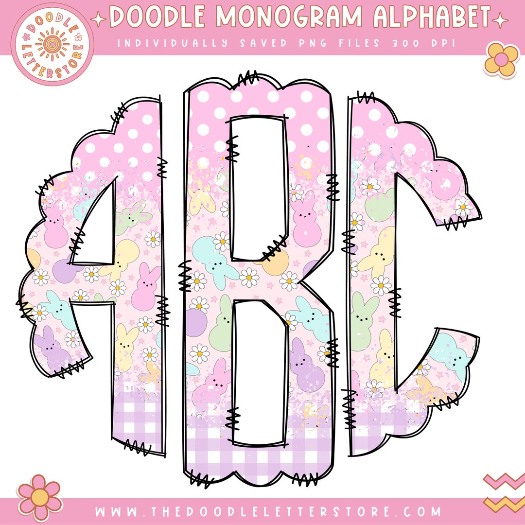 EASTER Bunny PEEPS Monogram Full Alphabet Retro Pastel Monogram Letters ...