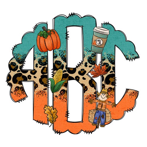 Fall Monogram Letters Autumn Leaves Sublimation PNG Elements - Etsy