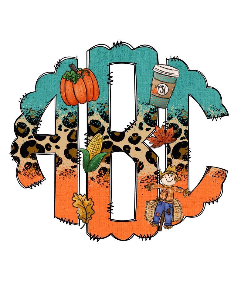 Fall Monogram Letters, Autumn Leaves Sublimation PNG Elements Hand ...