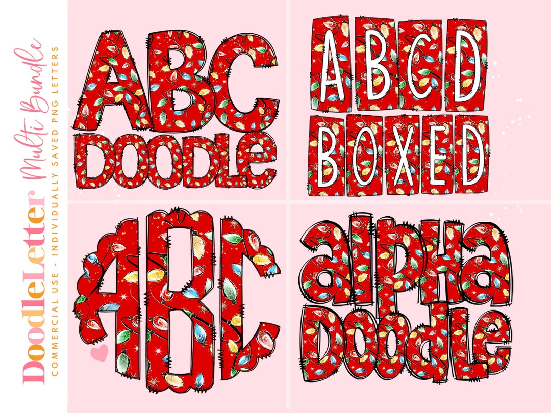 Red Christmas Lights Mega Doodle Letter Bundle, Alphabet Set, Clip Art ...