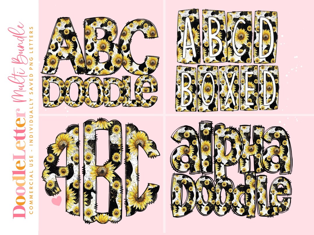 Sunflower Cow Mega Doodle Letter Bundle, Alphabet Set, Clip Art Letters ...
