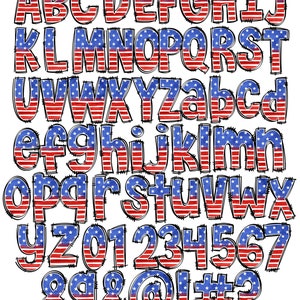 4TH July USA Flag Doodle Letters PNG Bundle, Red White & Blue Digital ...