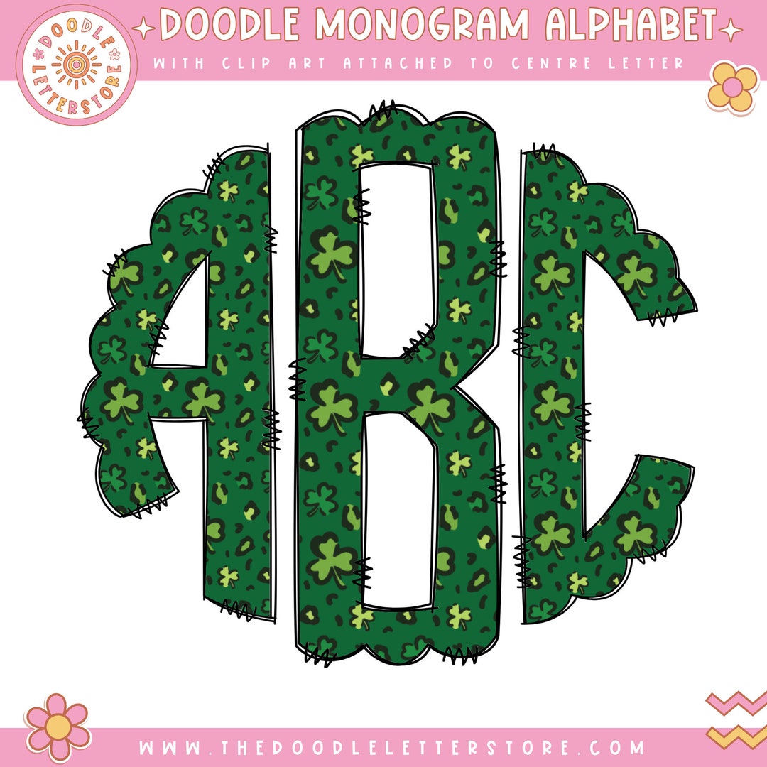 St Patricks Day Green Cloverleaf Monogram Doodle Letters, Make Your Own ...