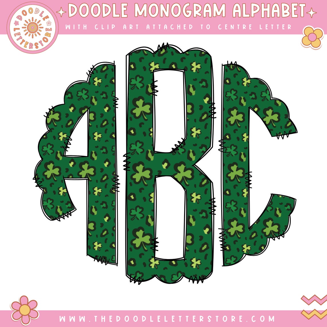 St Patricks Day Green Cloverleaf Monogram Doodle Letters, Make Your Own ...
