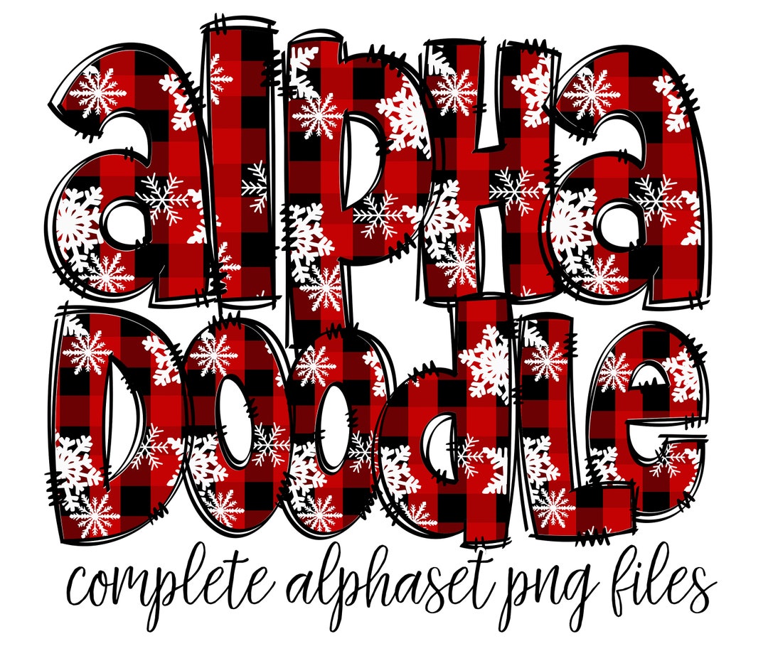Christmas Plaid Doodle Letters, Hand Drawn Doodle Alpha Bundle ...