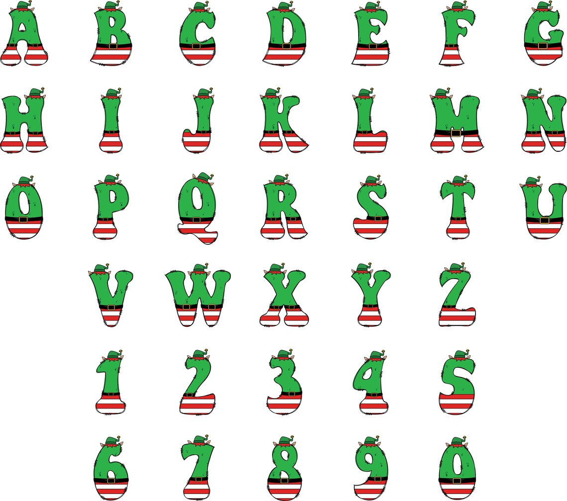 Christmas Doodle Letters and Numbers, Uppercase Alphabet Set, Retro ...