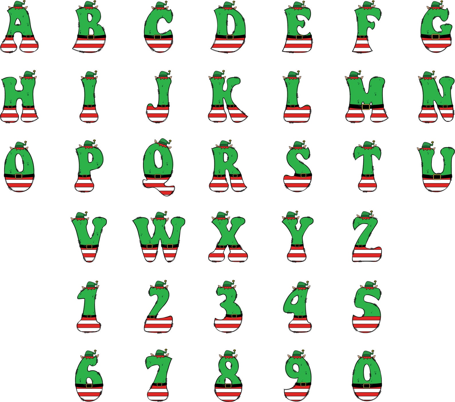 Christmas Doodle Letters and Numbers, Uppercase Alphabet Set, Retro ...