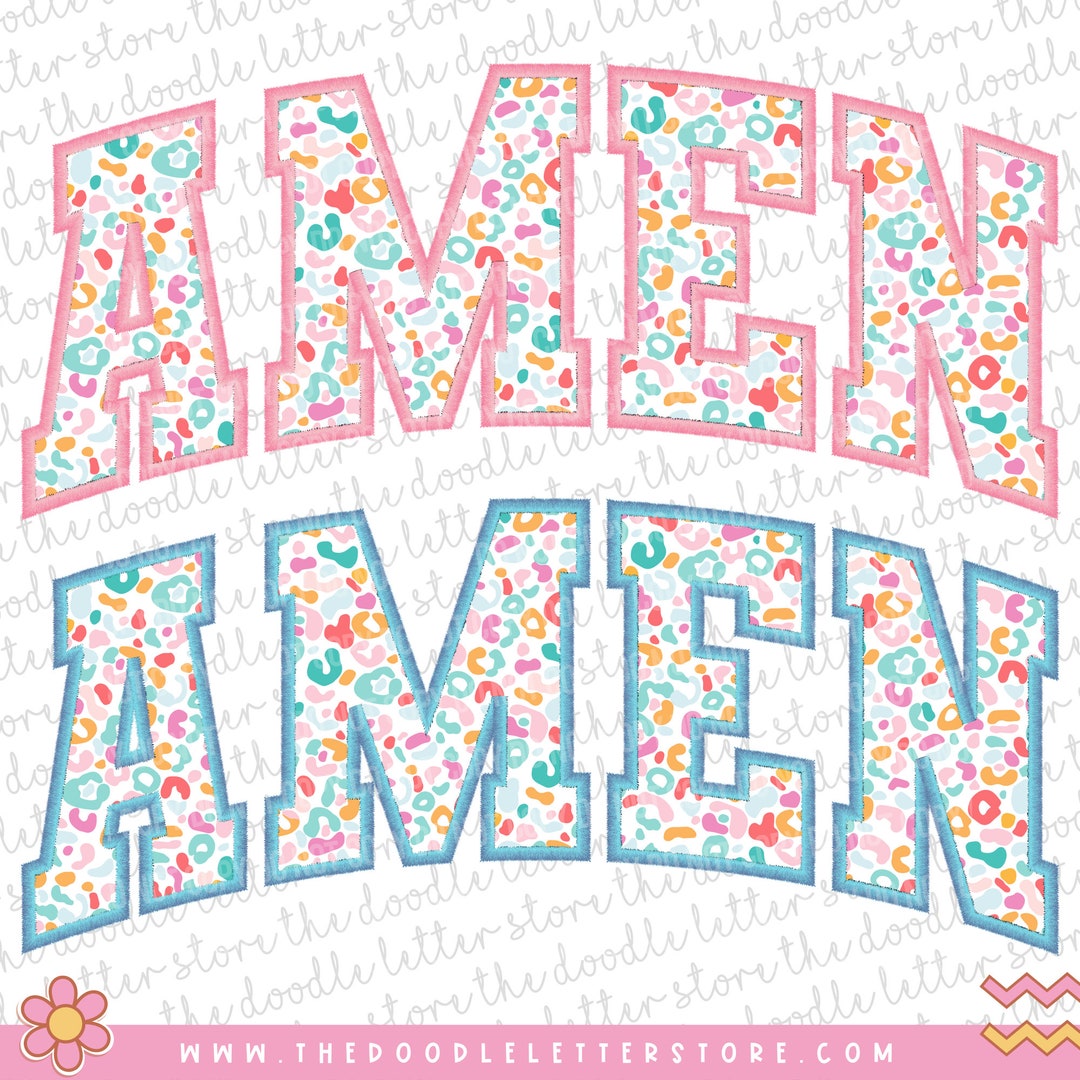 AMEN Pink Faux Embroidery Letters Pastel Stitch Alphabet Doodle Letters ...