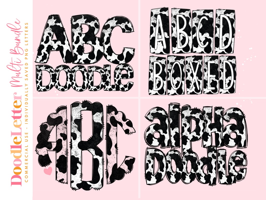 Rustic Cow Print Mega Doodle Letter Bundle, Alphabet Set, Clip Art ...