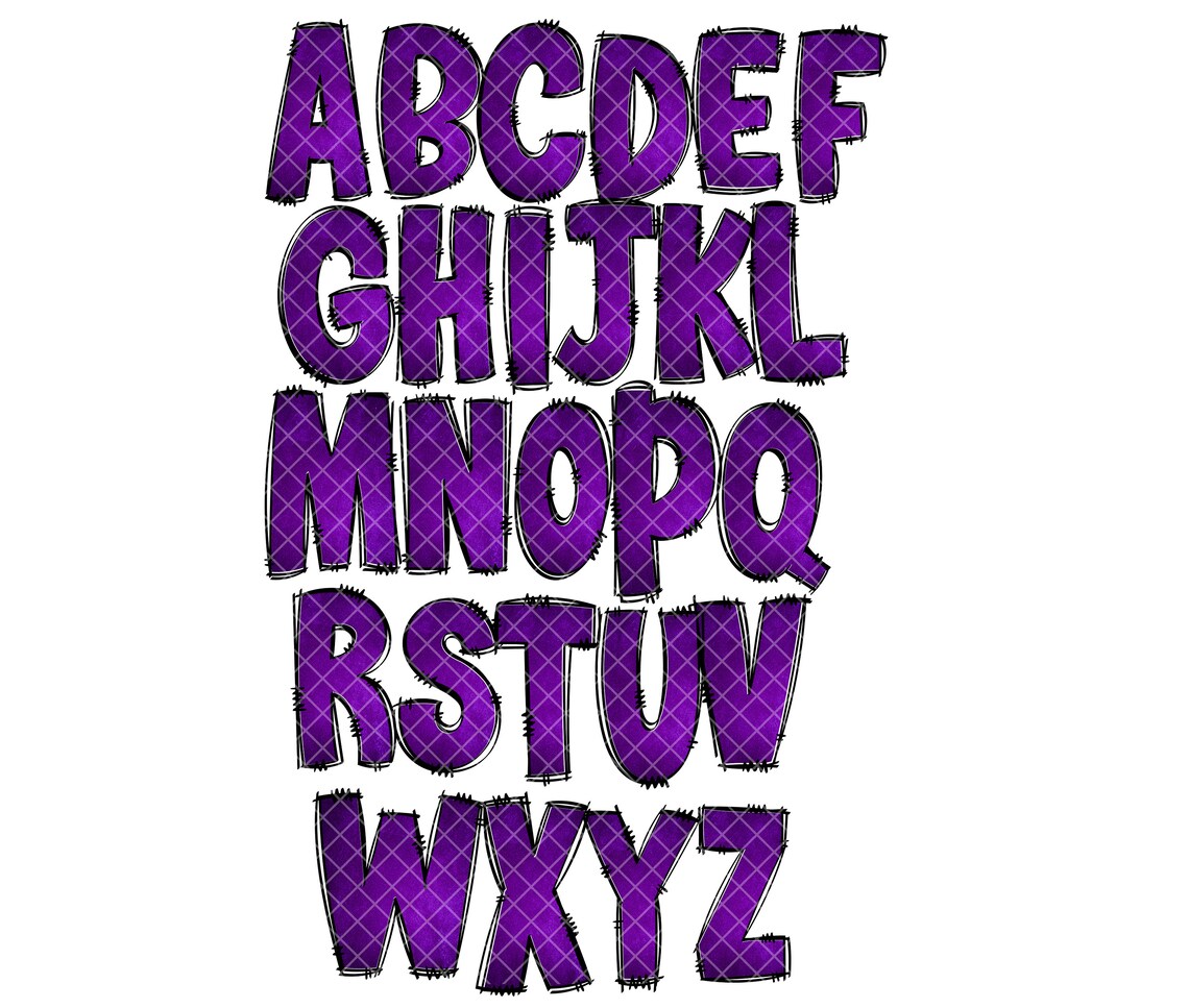 PURPLE Doodle Alphabet Letters PNG Bundle Deep Purple Rustic | Etsy