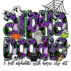 Halloween Doodle Letters With Clip Art PNG Files, Make Your Own Name ...