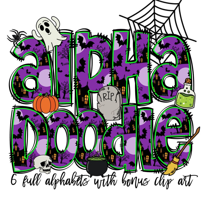 Halloween Doodle Letters With Clip Art PNG Files Make Your - Etsy