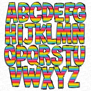 Rainbow Stripes Doodle Letters, Hand Drawn Doodle Alpha Bundle ...