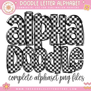 Retro Check Doodle Alphabet Letters, Checkered Squares Sublimation ...