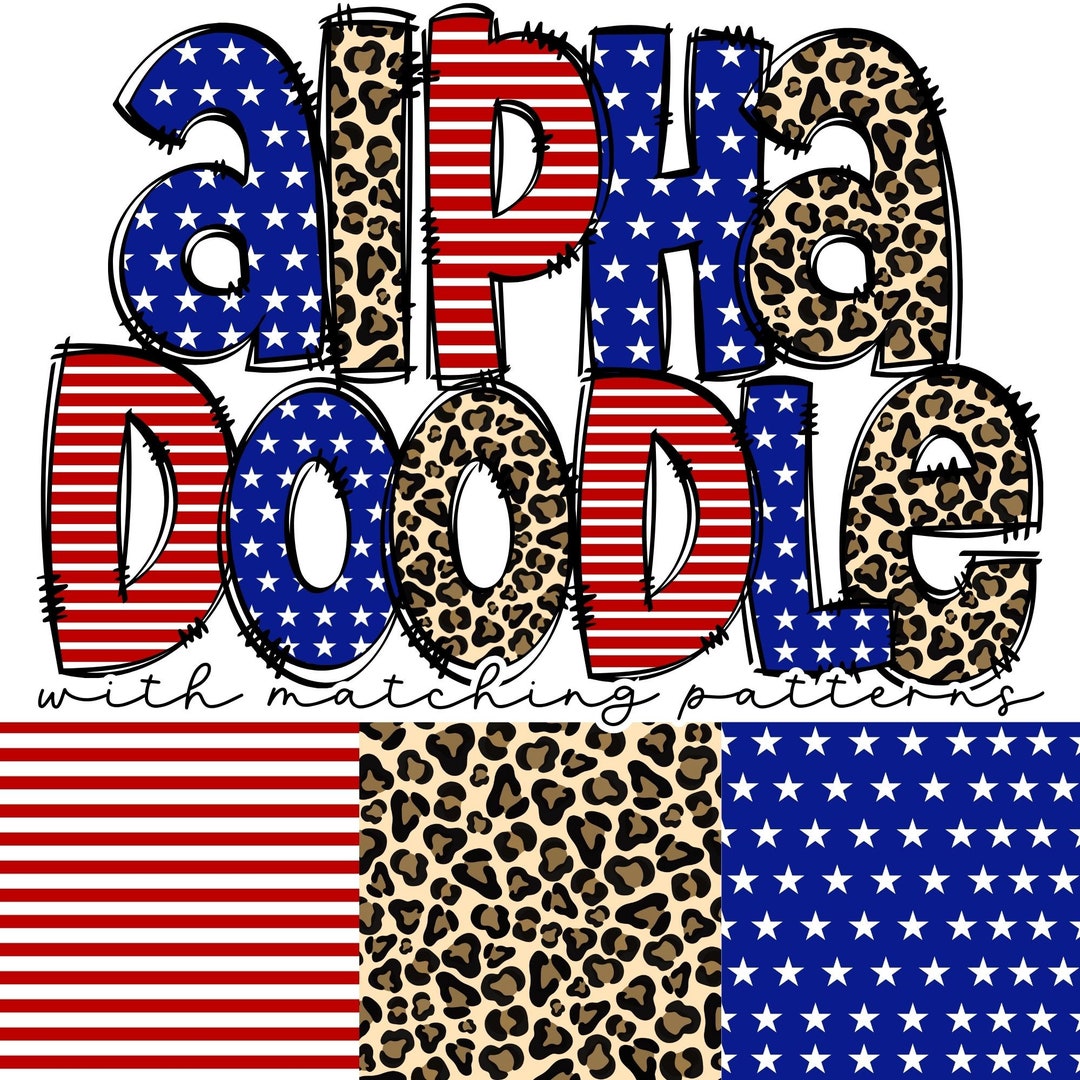 4th of July Doodle Letters and Matching Seamless Pattern, Red White ...