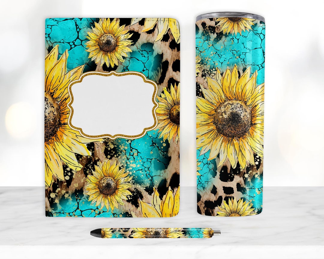 Turquoise Leopard Sunflower Sublimation Bundle, Journal Template, 20oz ...