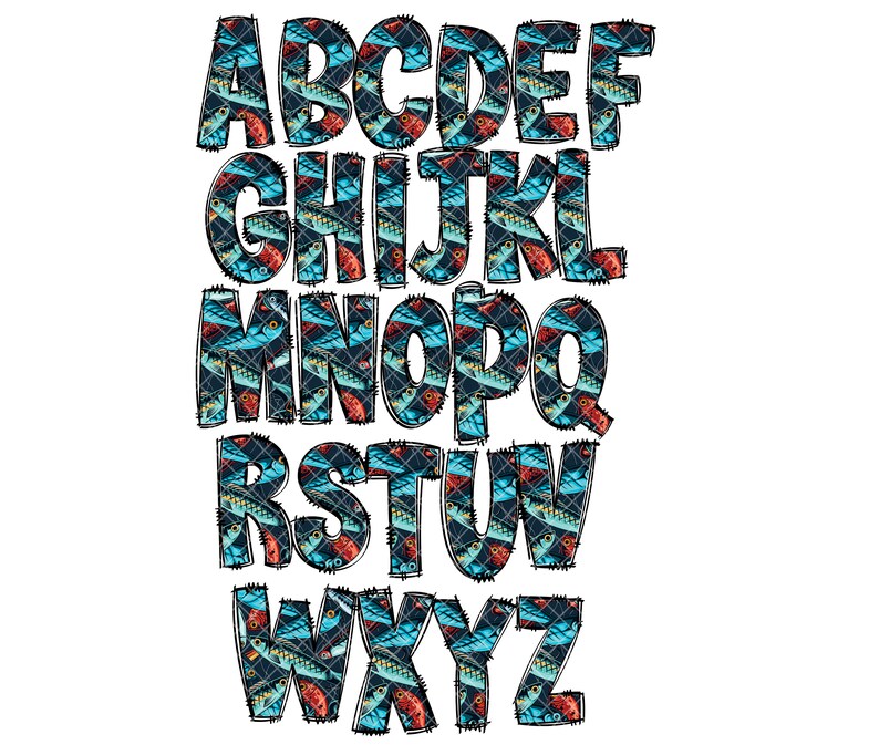 Fishing Doodle Alphabet Letters PNG Bundle Fishing Lure | Etsy