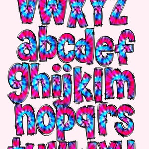 Pink and Blue Tie Dye Mega Doodle Letter Bundle, Alphabet Set, Clip Art ...