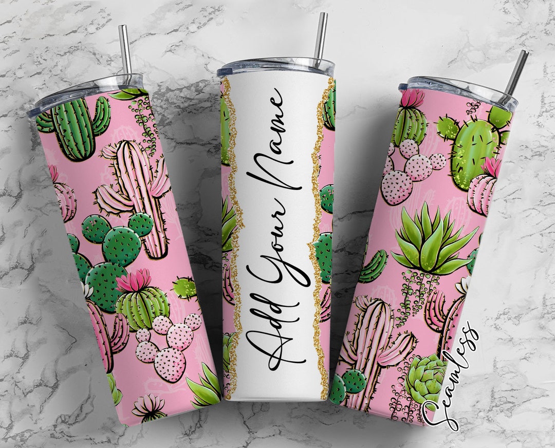 Cactus on Pink Background Add Your Own Name, 20oz Sublimation Tumbler ...