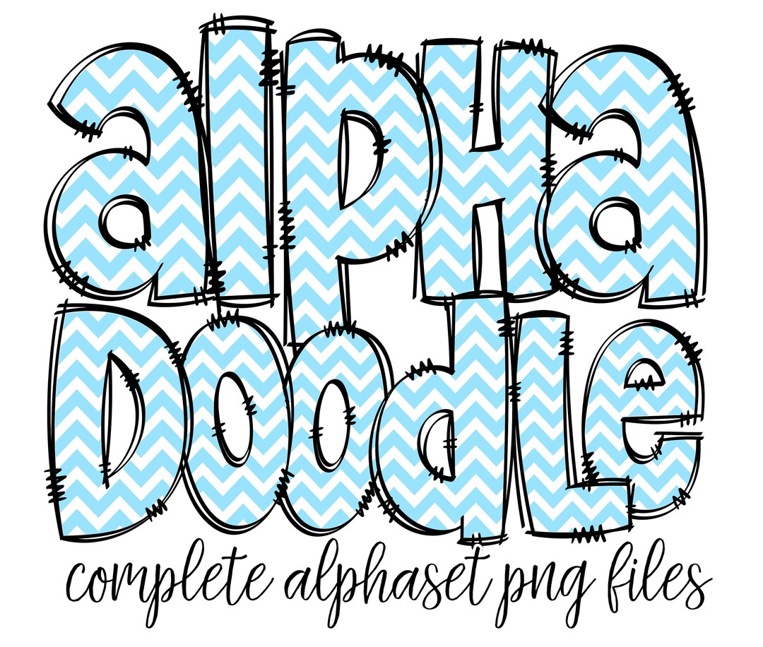 Baby Blue Chevron Doodle Letters, Hand Drawn Doodle Alpha Bundle ...