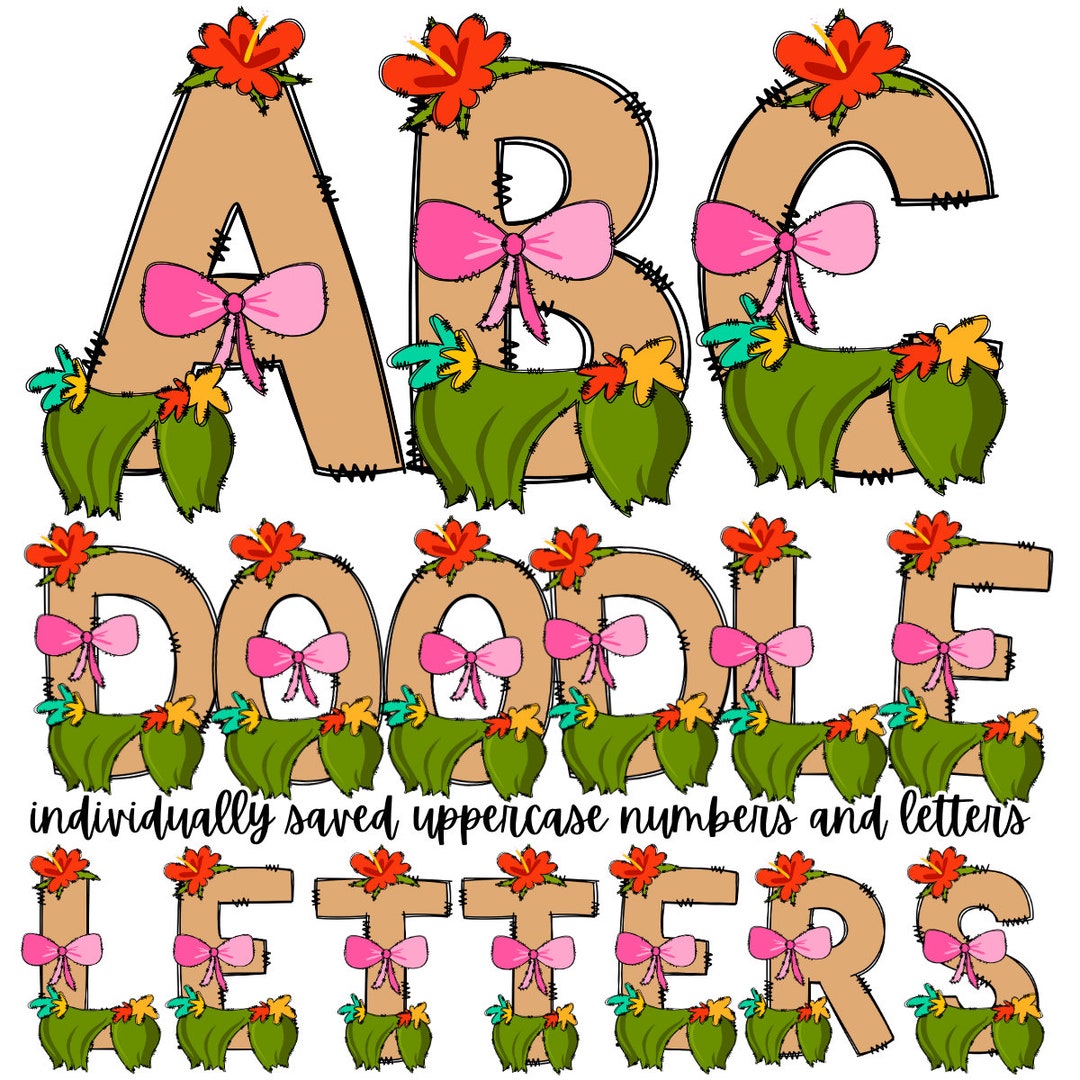 Hula Girl Floral Alphabet Letters PNG Bundle, Summer Fruit Topical ...