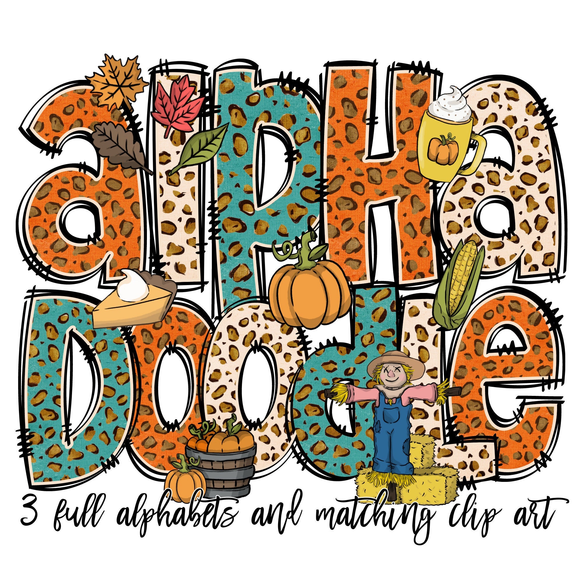 Fall Doodle Letters With Clip Art Hand Drawn Doodle Alpha - Etsy