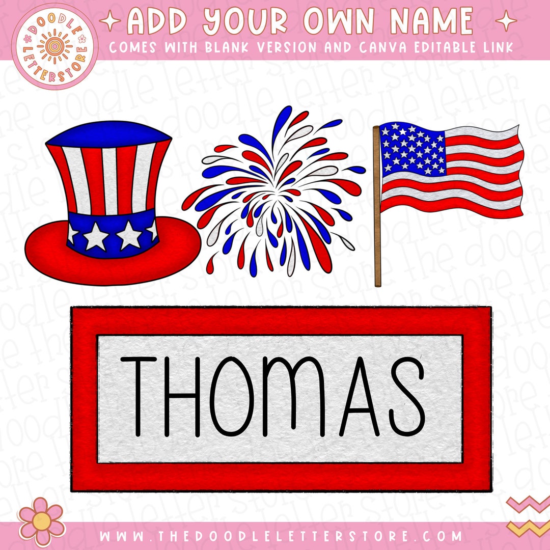 EDITABLE 4th of July Name Holder, Canva Template, American USA Make ...