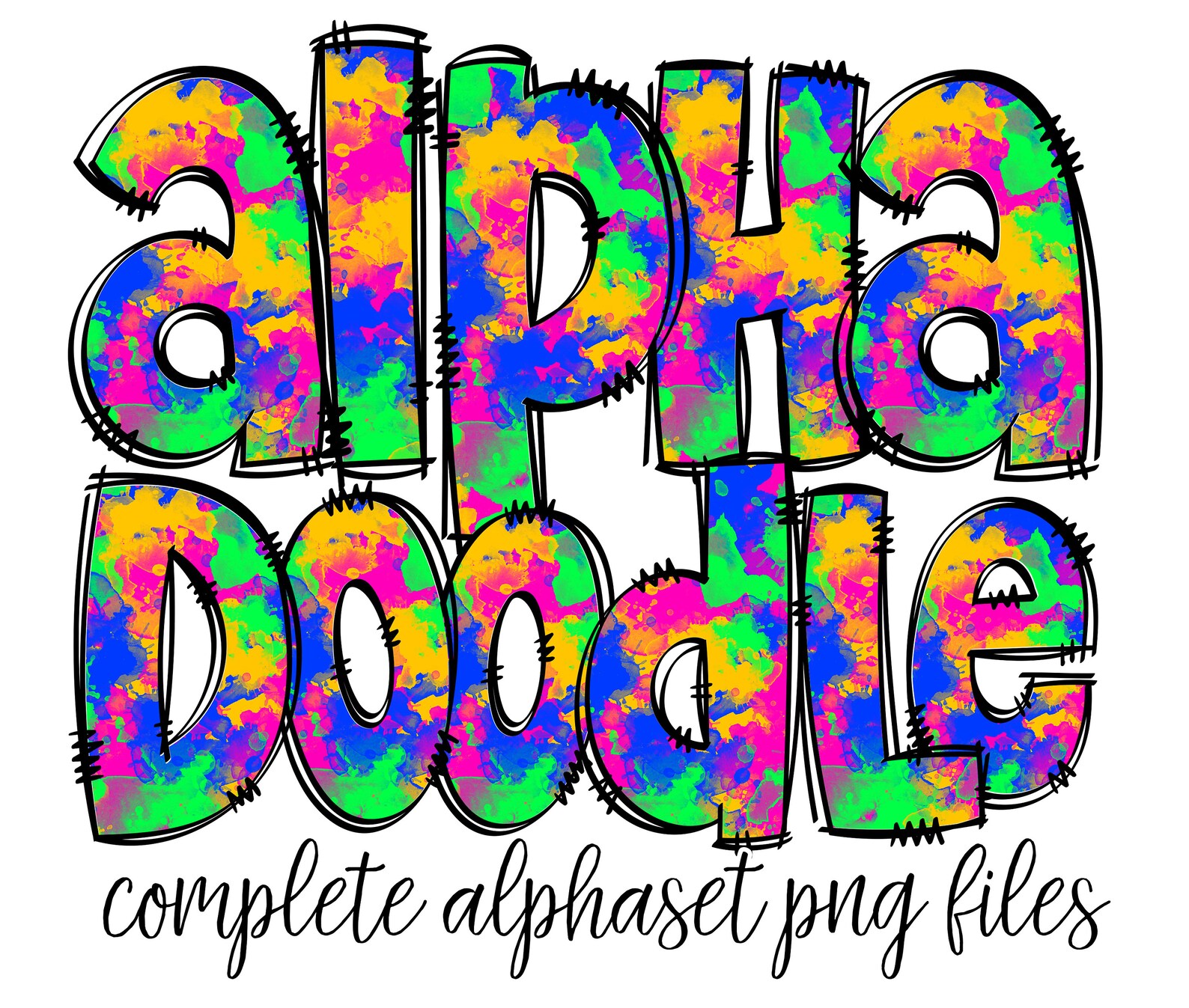 Bright Neon Rainbow Doodle Letters Hand Drawn Doodle Alpha - Etsy